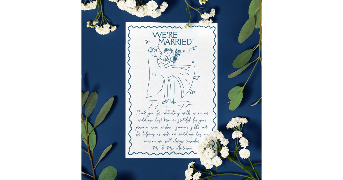 Hand Drawn Bride and Groom Scribble Script Wedding Thank You Card | Zazzle
