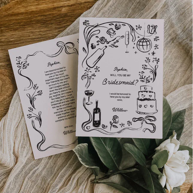 Hand Drawn Bridesmaid Proposal Cards | Zazzle