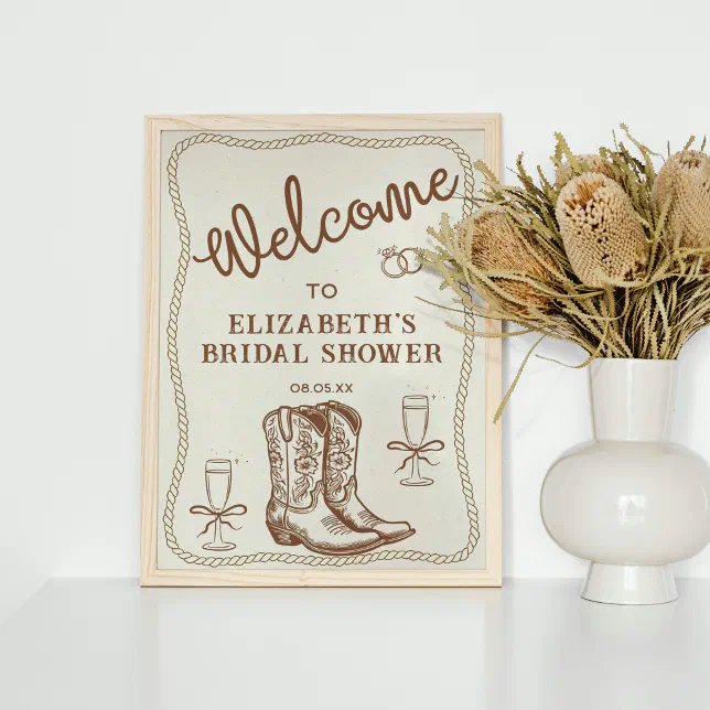Hand Drawn Brown Cowgirl Western Boots Welcome Poster | Zazzle