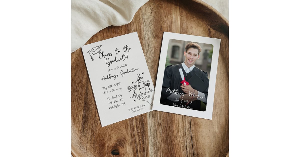 Hand drawn Calligraphy Graduation cheers invite | Zazzle