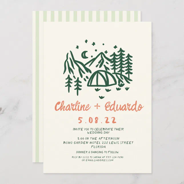 Hand drawn Camp Nature Scribble Wedding Invitation | Zazzle