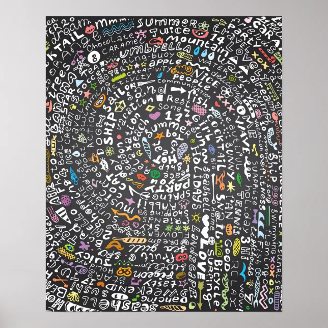 Hand-drawn chalkboard with Summer theme Lettering Poster | Zazzle