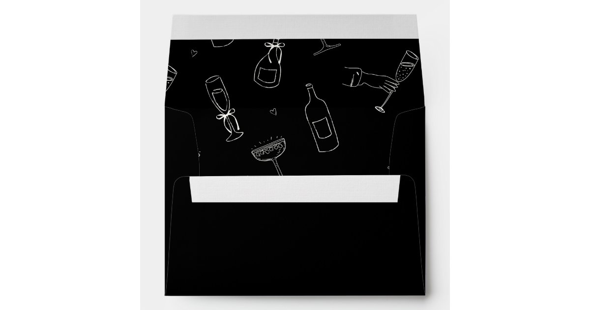 Hand-drawn Champagne Aesthetic Black Wedding Envelope | Zazzle