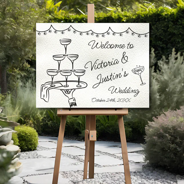 Hand drawn Champagne Doodle Wedding Welcome Sign | Zazzle