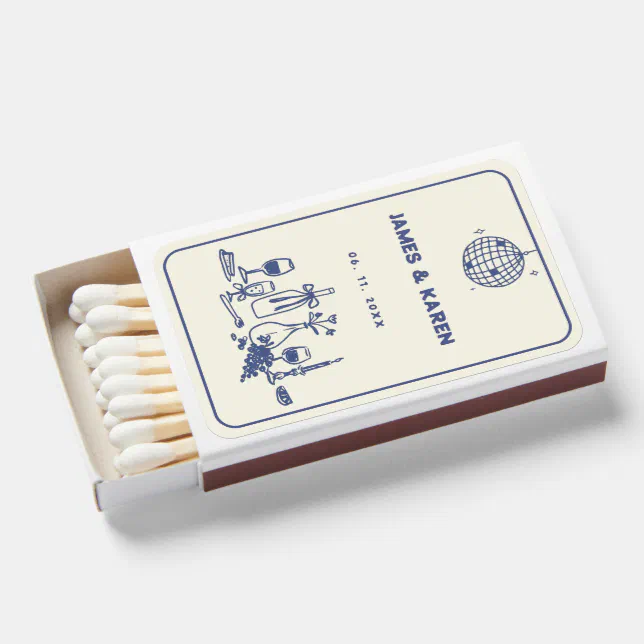 Hand Drawn Champagne Tower retro wedding Matchboxe Matchboxes | Zazzle
