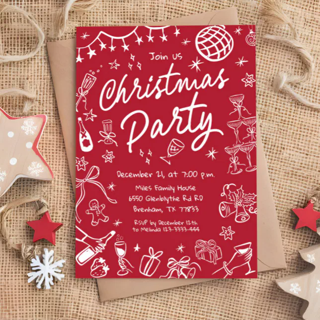 Hand Drawn Christmas Party Invitation, Christmas Invitation | Zazzle