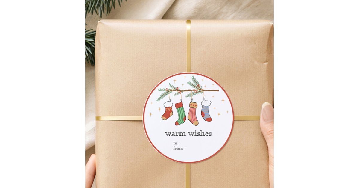Hand Drawn Christmas Stockings Gift Label Sticker | Zazzle