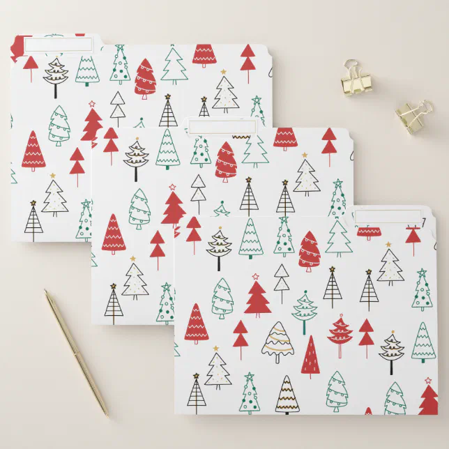 Hand Drawn Christmas Tree Pattern File Folder | Zazzle