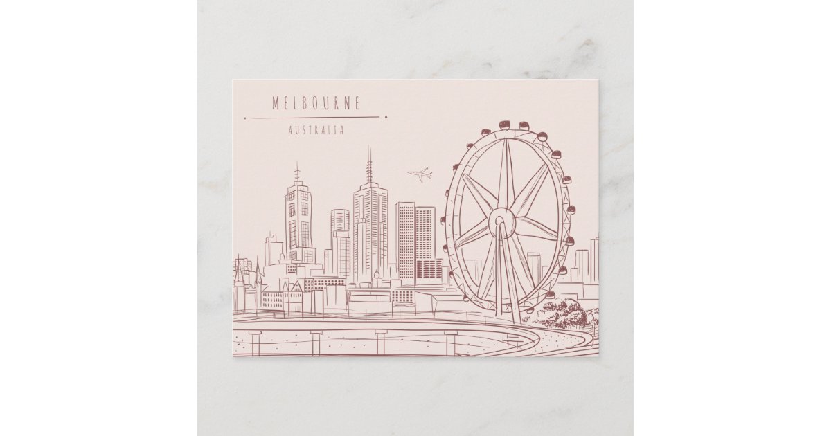 Hand Drawn City Skyline | Melbourne, Australia Postcard | Zazzle
