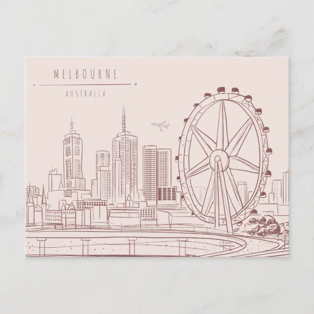 Hand Drawn City Skyline | Melbourne, Australia Postcard | Zazzle