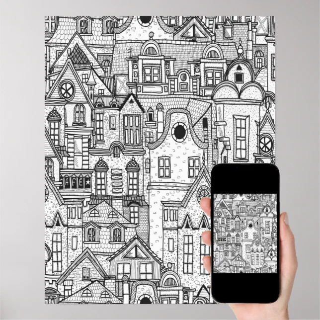 Hand Drawn, Classic Country Village, Coloring Page Poster | Zazzle