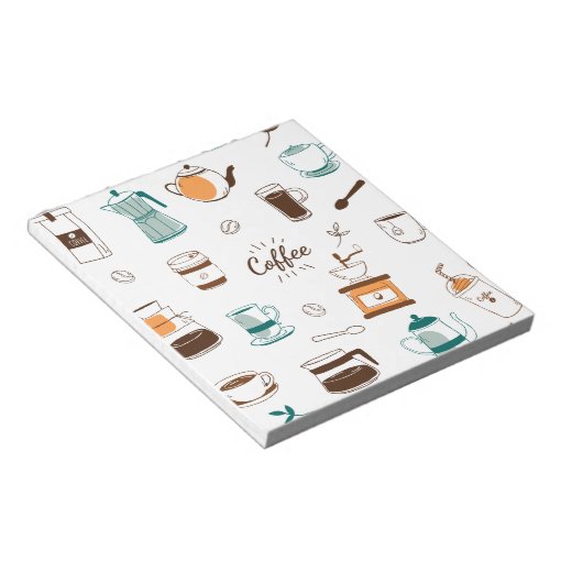 Hand Drawn Coffee and Cafe Pattern Notepad | Zazzle