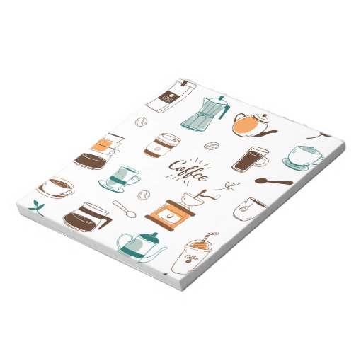 Hand Drawn Coffee and Cafe Pattern Notepad | Zazzle