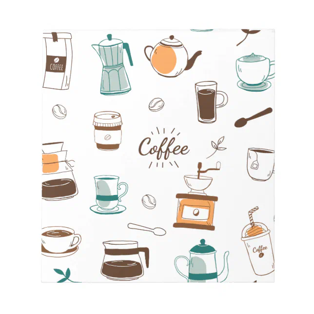 Hand Drawn Coffee and Cafe Pattern Notepad | Zazzle