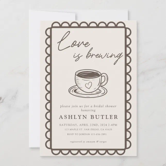Hand Drawn Coffee Theme Bridal Shower Invitation | Zazzle