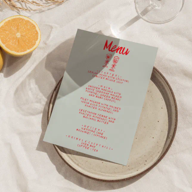 Hand Drawn Colorful Quirky Champagne Retro Wedding Menu | Zazzle