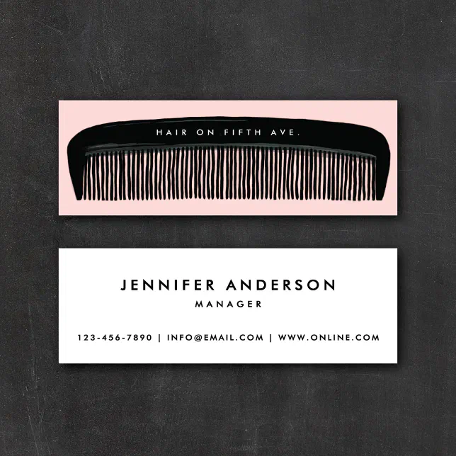 Hand-drawn Comb Pink & Black Hair Stylist Mini Business Card | Zazzle