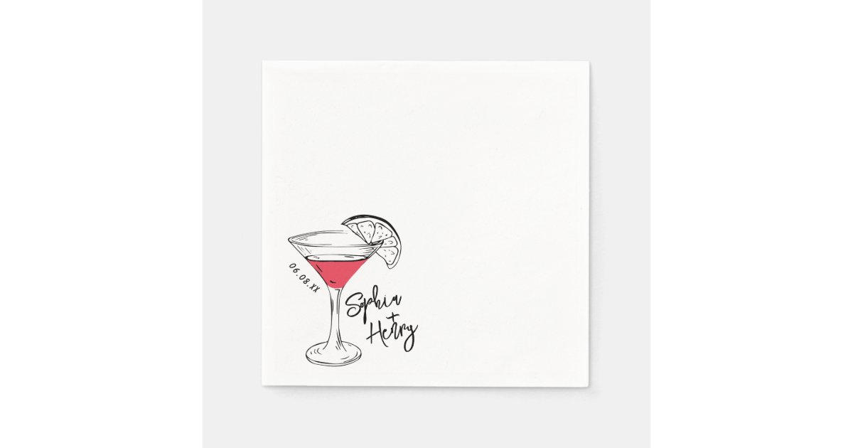 Hand Drawn Cosmopolitan Cocktail Napkins | Zazzle
