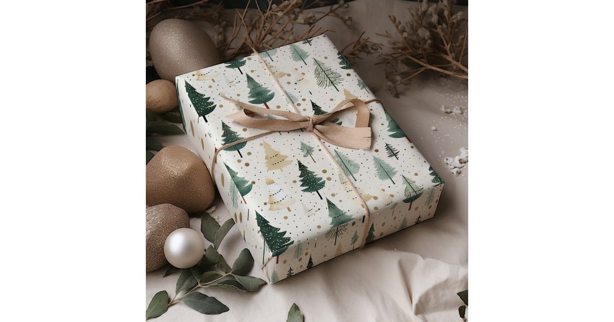 Hand Drawn Cream Pine Tree Wrapping Paper | Zazzle