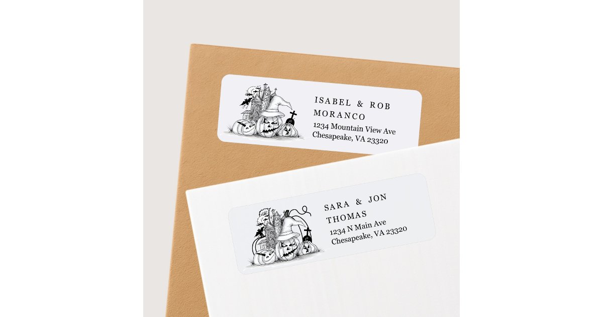 Hand Drawn Creepy Haunted House Halloween Party Label | Zazzle