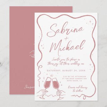 Hand Drawn Curvy Whimsical Dusty Pink Wedding Invitation | Zazzle