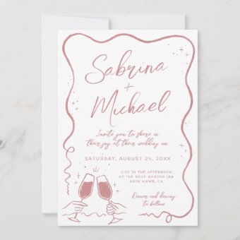 Hand Drawn Curvy Whimsical Dusty Pink Wedding Invitation | Zazzle