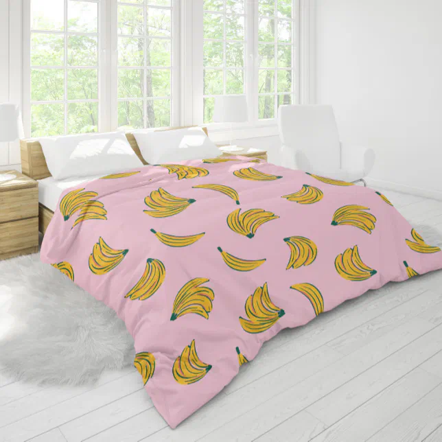 Hand drawn cute banana pattern in pink background duvet cover | Zazzle