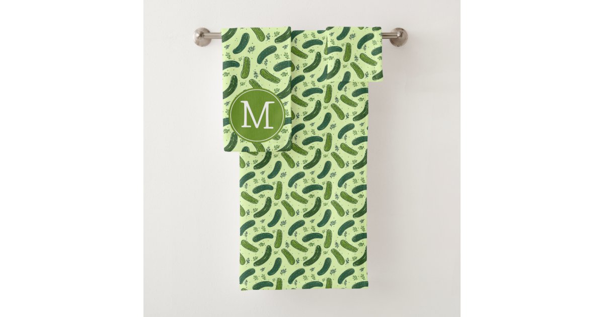 Hand Drawn Dill Pickle Pattern Bath Towel Set | Zazzle