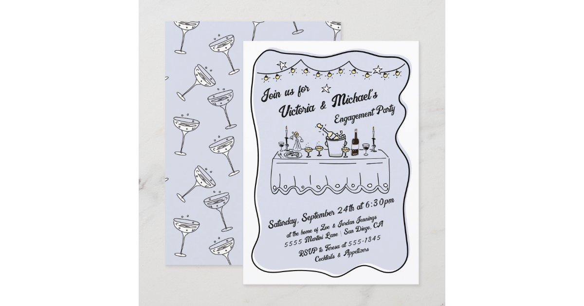 Hand Drawn Dinner Wedding Engagement Party Invitation | Zazzle