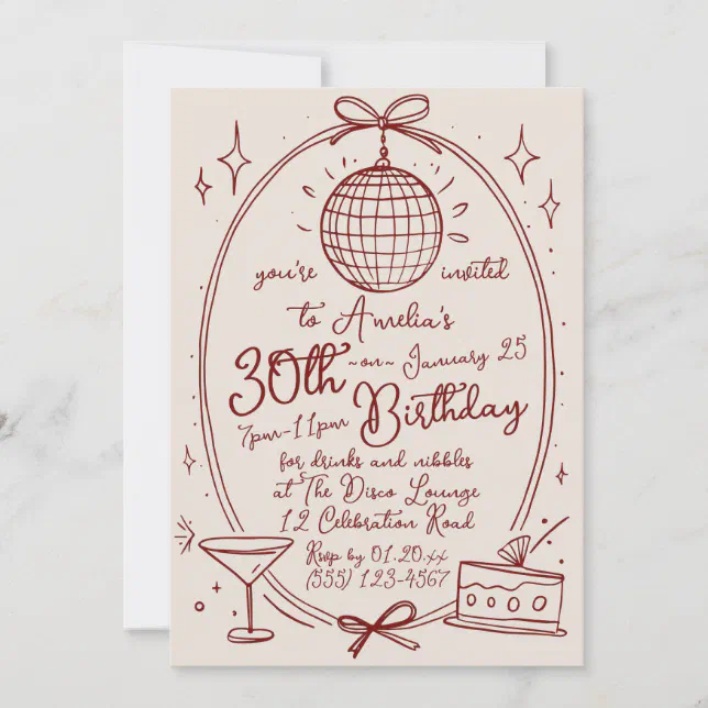 Hand Drawn Disco Ball Birthday Invitation | Zazzle