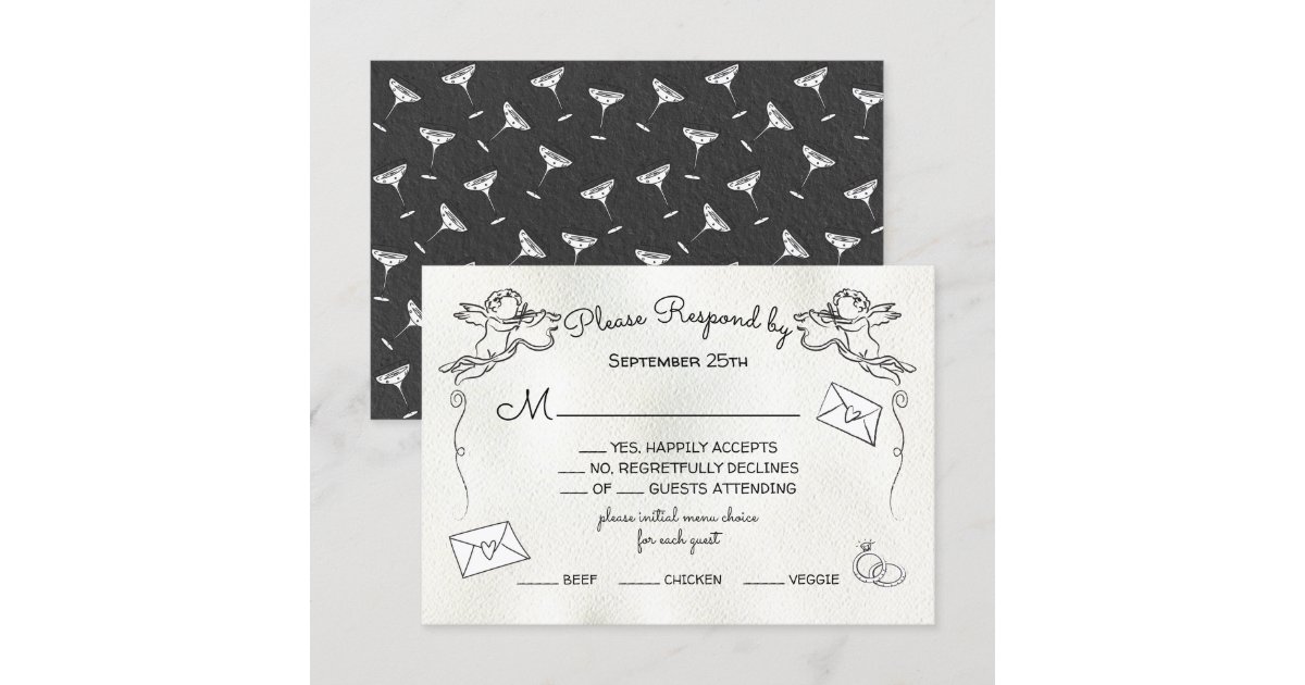 Hand drawn doodle Cherub Cupid RSVP Invitation | Zazzle