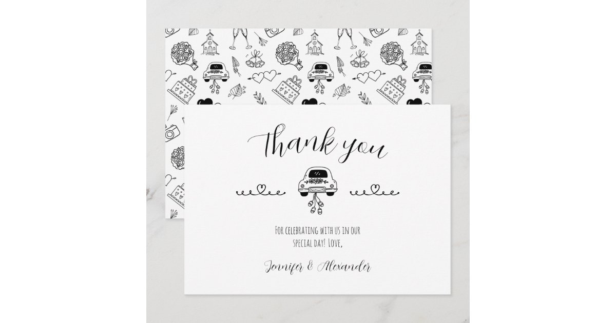 Hand Drawn Doodle Flat Thank You Card | Zazzle