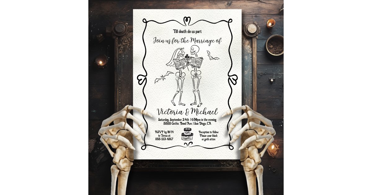 Hand drawn doodle Skeleton bride & Groom Wedding Invitation | Zazzle