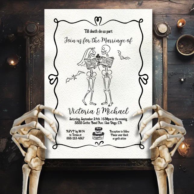 Hand drawn doodle Skeleton bride & Groom Wedding Invitation | Zazzle