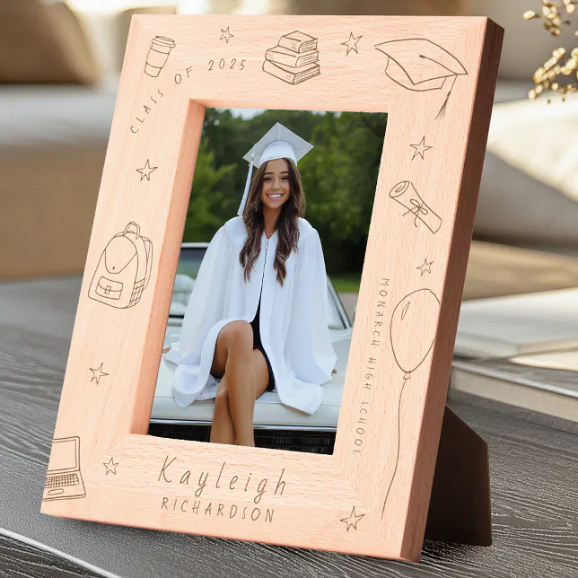 Hand Drawn Doodle Sketch Graduation Engraved Frames | Zazzle