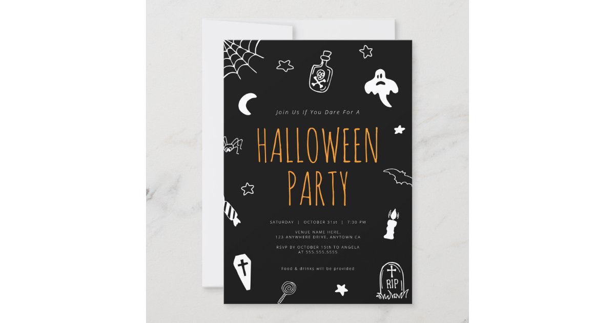 Hand Drawn Doodles Cute Halloween Party Invitation | Zazzle