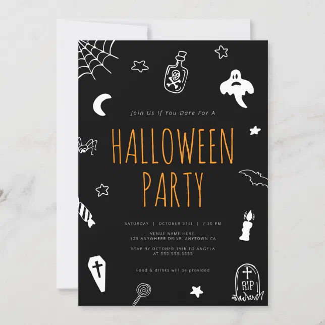 Hand Drawn Doodles Cute Halloween Party Invitation | Zazzle