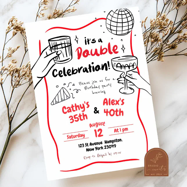 Hand Drawn Double Celebration Joint Birthday Invitation | Zazzle