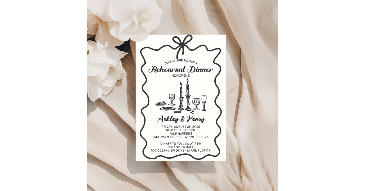 Hand Drawn Drawing Wedding Rehearsal Dinner Invitation | Zazzle