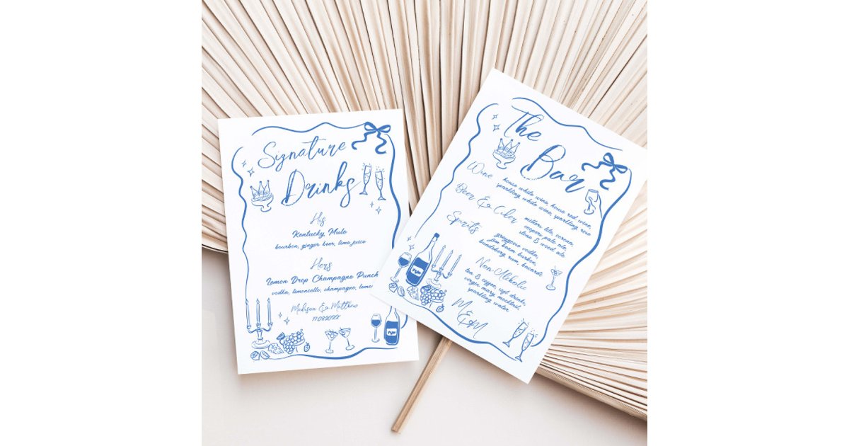 Hand Drawn Drawings Doodles Wedding Bar Menu | Zazzle
