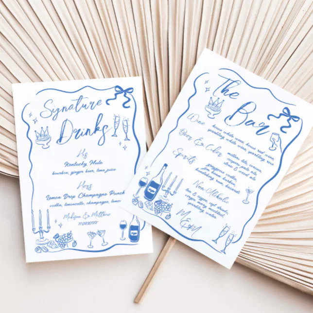 Hand Drawn Drawings Doodles Wedding Bar Menu | Zazzle
