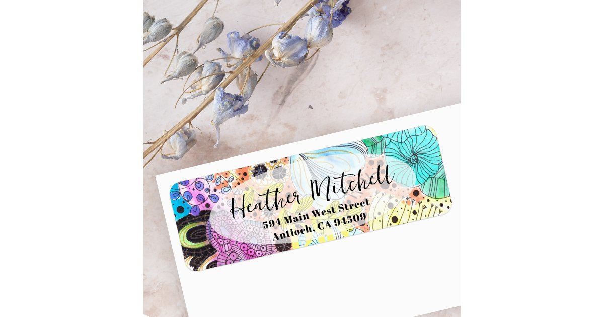 Hand-drawn Floral Artistic Vibrant Return Address Label | Zazzle
