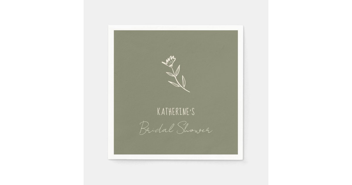Hand Drawn Floral Botanical Scribble Bridal Shower Napkins | Zazzle