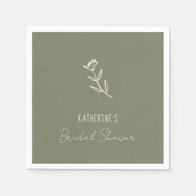 Hand Drawn Floral Botanical Scribble Bridal Shower Napkins | Zazzle