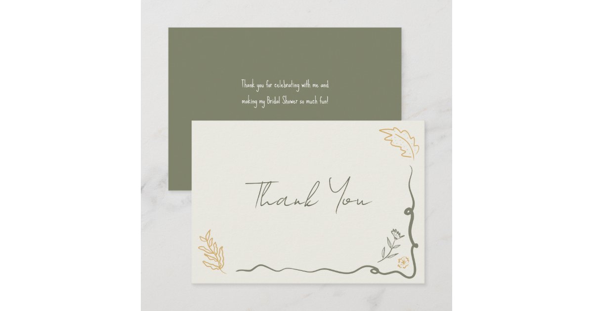 Hand Drawn Floral Scribble Frame Bridal Shower Thank You Card | Zazzle