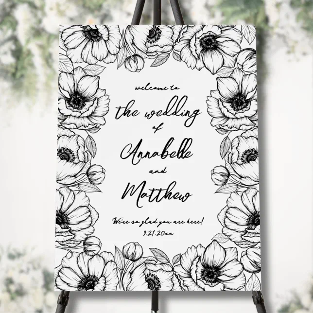 Hand Drawn Floral Whimsical Wedding Welcome Sign | Zazzle