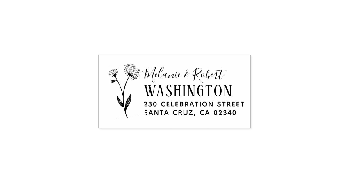 Hand Drawn Flower Custom Wedding Return Address Rubber Stamp | Zazzle