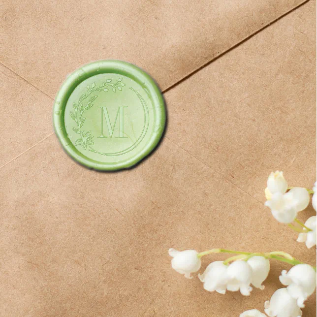 Hand Drawn Flower Wreath Initial Wedding Wax Seal Stamp | Zazzle