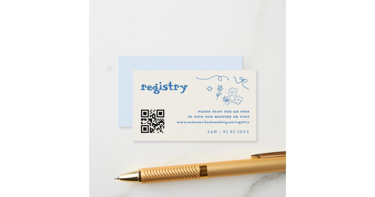 Hand Drawn Flowers Qr Code Wedding Gift Registry Enclosure Card | Zazzle