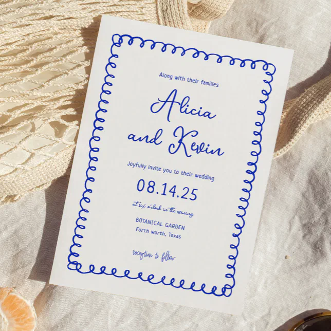 Hand Drawn French Blue Wedding Invitations | Zazzle